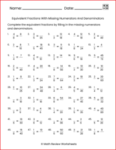 Equivalent Fractions with Missing Numerators And Denominators - Math ...